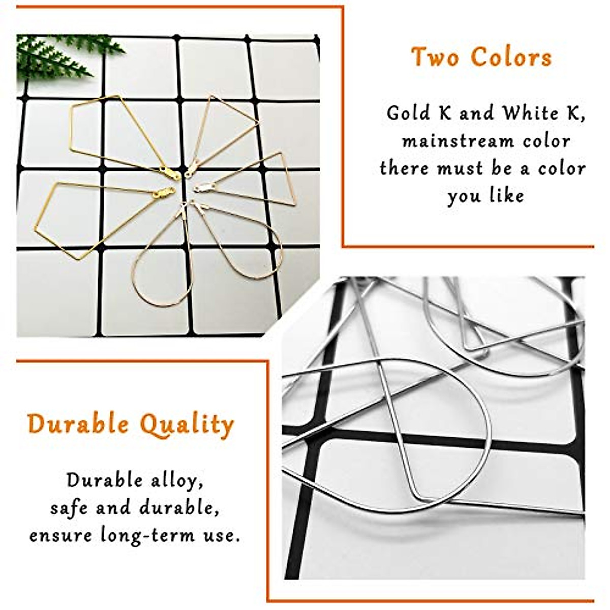 120Pcs Beading Hoop Earrings for Jewelry Making,Triangle Beading Earrings Hoop Bulk Jewelry Making Beading Supplies Teardrop Rhombus Geometric Earring Hoop for DIY Craft Earring Hoops(Gold K /White K)