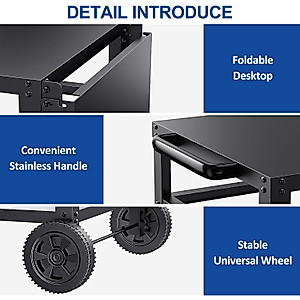 inkmin Pizza Oven Cart Table Outdoor Grill Cart Double-Shelf Movable BBQ Grill Table Stand Stainless Kitchen Food Prep Trolley Worktable Commercial Multifunctional Portable Dining Cart (Double-Deck)