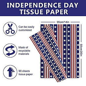 AnyDesign Patriotic Tissue Paper 90 Sheet Stars Stripes Balloon Tissue Paper 4th of July American Flag Wrapping Paper Holiday Art Tissue for Independence Day Memorial Day DIY Supplies, 14 x 20 Inch