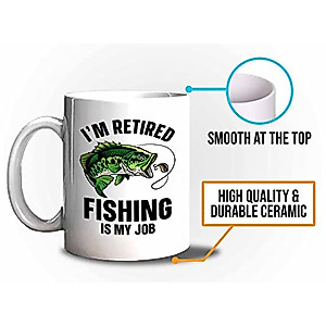 Fisher Coffee Mug 11oz White - i'm retired fishing is my job - Bass Fishing Spooler Boat Lovers Lures Rod Funny Fisherman Joke Retirement Grandpa