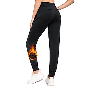 BALEAF Women's Fleece Lined Pants Water Resistant Winter Thermal Warm High Waisted Joggers Sweatpants Hiking Running Leggings Black M