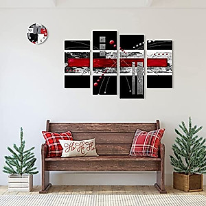 YPY Large Black Red Canvas Wall Art - 4 Panels Modern Abstract Picutre Set for Home Decoration - Contemporary Painting Artwork Ready to Hang Living Room Bedroom W48 x H36
