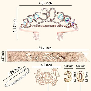 Jaciya 30 Birthday Decorations for Women Rose Gold Birthday Crown 30 & Fabulous Sash and Pearl Pin Happy 30 Birthday Cake Topper 30 Year Old Birthday Gifts for Women Party Favor Supplies