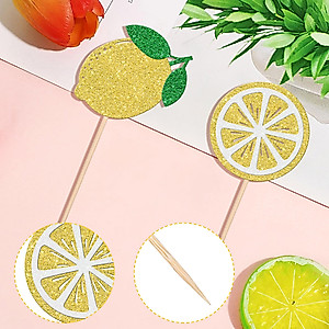 24 PCS Lemon Cupcake Toppers Glitter Fruit Theme Lemonade Party Cupcake Picks for Lemon Theme Baby Shower Wedding Engagement Bridal Shower Birthday Main Squeeze Party Cake Decorations Supplies