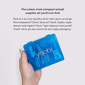 Yoobi Blue Mini Office Supply Kits - Mini School Supplies Kit - Includes Scissors, Mini Stapler, Staple Remover, Staples, Tape Dispenser & More - Cute School, Home or Office Supplies Kit (2-Pack)
