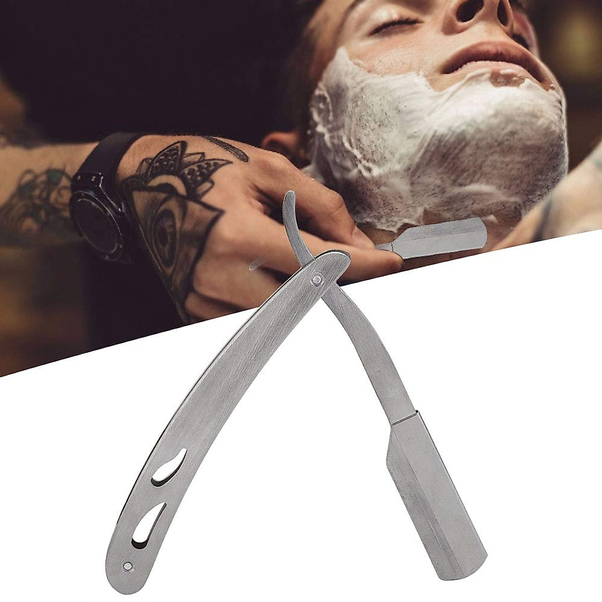 Barber Straight Razor, Stainless Steel 74 Manual Shaving Blade Holder Barber Folding Shaving Knife Rack(#1)