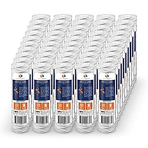 Aquaboon 5 Micron 10" x 2.5" String Wound Sediment Water Filter Cartridge | Universal Replacement for Any 10 inch RO Unit | Compatible with WP-5, AP110, CFS110, P5, WFPFC4002, WP-5, CW-MF, 50-Pack