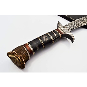 Rare Custom Damascus Custom Art Knife Hunting Knife | Outdoor Knife Camping Knife | Beautiful Stag Handle with Free Genuine Leather Sheath KH-890