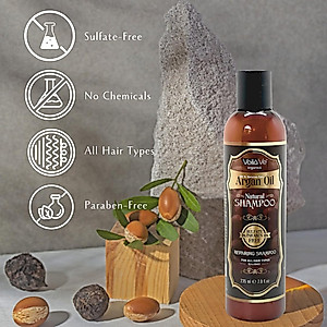 VoilaVe Moroccan Argan Oil Shampoo, Sulfate-Free Shampoo for Hair Growth, Hydrating & Repairing Shampoo for Dry, Damaged, Curly Hair & Scalp, Moisturizing Shampoo for Men & Women, All Hair Types - 8oz