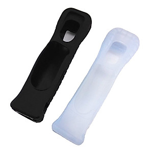 yueton 2pcs Black and White Replacement Extended Silicone Protective Skin Case Cover for Nintendo Wii Motion Plus Remote Controller
