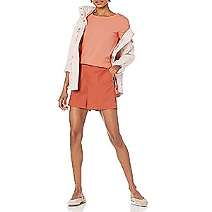 Amazon Essentials Women's Classic-Fit Short-Sleeve Crewneck T-Shirt, Pack of 2, Blue/Coral Orange, Medium