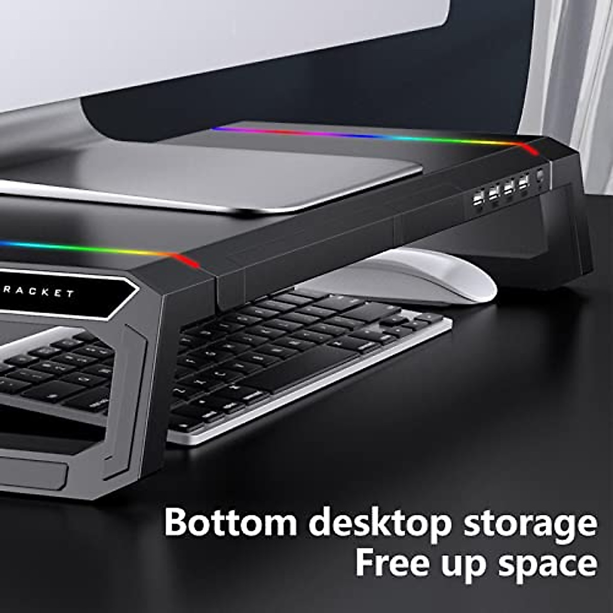 ARIOU Monitor Stand Riser, Foldable Monitor Riser Stand, Computer Monitor Stand Riser, Adjustable Height Computer Monitor Stand with USB 3.0 Hub & RGB Lights with 7 Lighting Effects, Desk Accessories