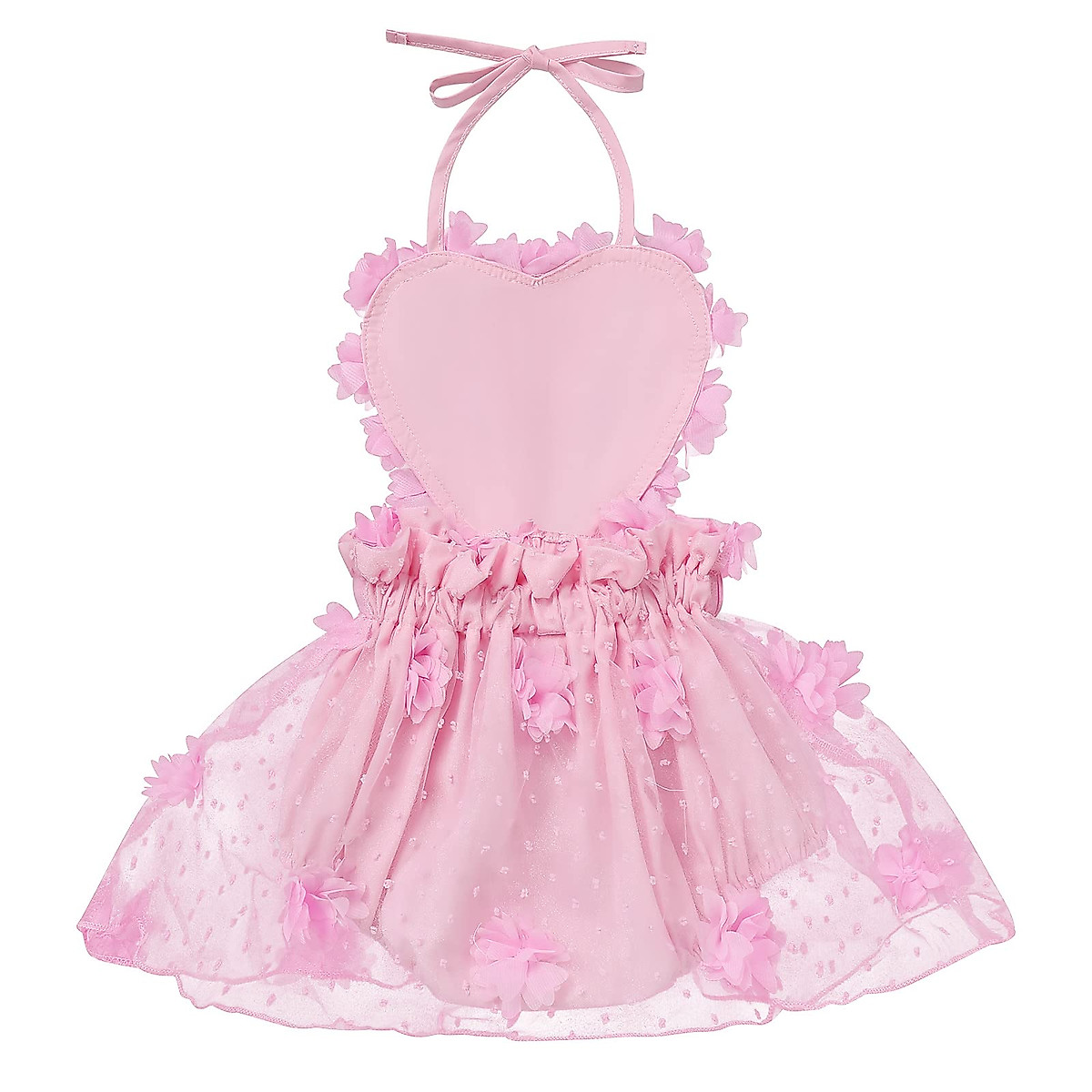 Baby Girls 1st Birthday Outfit Heart Lace Romper Flower Tutu Princess Dress with Tulle Skirt Sleeveless Backless Jumpsuit Sunsuit Playwear Dress Cake Smash Photo Shoot Clothes Pink Flower 18-24 Months