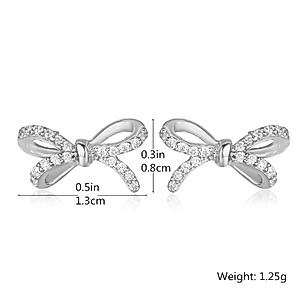 Coodilor 925 Sterling Silver Bow Stud Earrings With Cubic Zirconia, 14K White Gold Plated Earrings for Women, Perfect for Gift