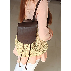 TONWHAR® Paper String Woven Purse Straw Backpack for Beach (Beige)