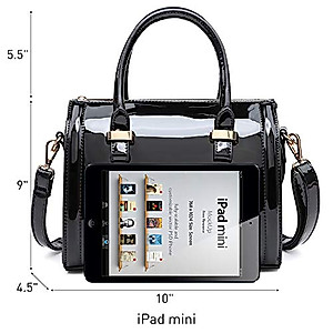 Shiny Patent Faux Leather Handbags Barrel Top Handle Purse Satchel Bag Shoulder Bag for Women(Black)