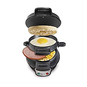 Hamilton Beach Breakfast Sandwich Maker with Egg Cooker Ring, Customize Ingredients, Perfect for English Muffins, Croissants, Mini Waffles, Black
