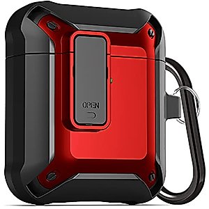 Wonjury Upgraded Armor [Secure Lock] Airpod Case,Shockproof AirPods Cover Cool Case Designed for Apple AirPod 2&1 Wireless Cases for Men Women (Black/Red)