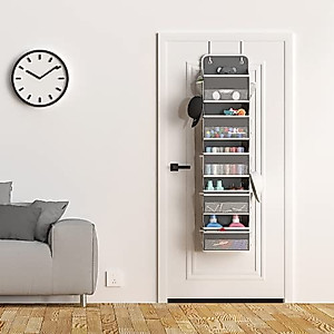 LONGD Over Door Organizer, Nursery Closet Cabinet Baby Storage, Over The Door Hat Rack, 5 Pockets and 2 Grid File Pockets Hanging Storage Boxes,45 lbs. Weight Capacity, 1-Pack