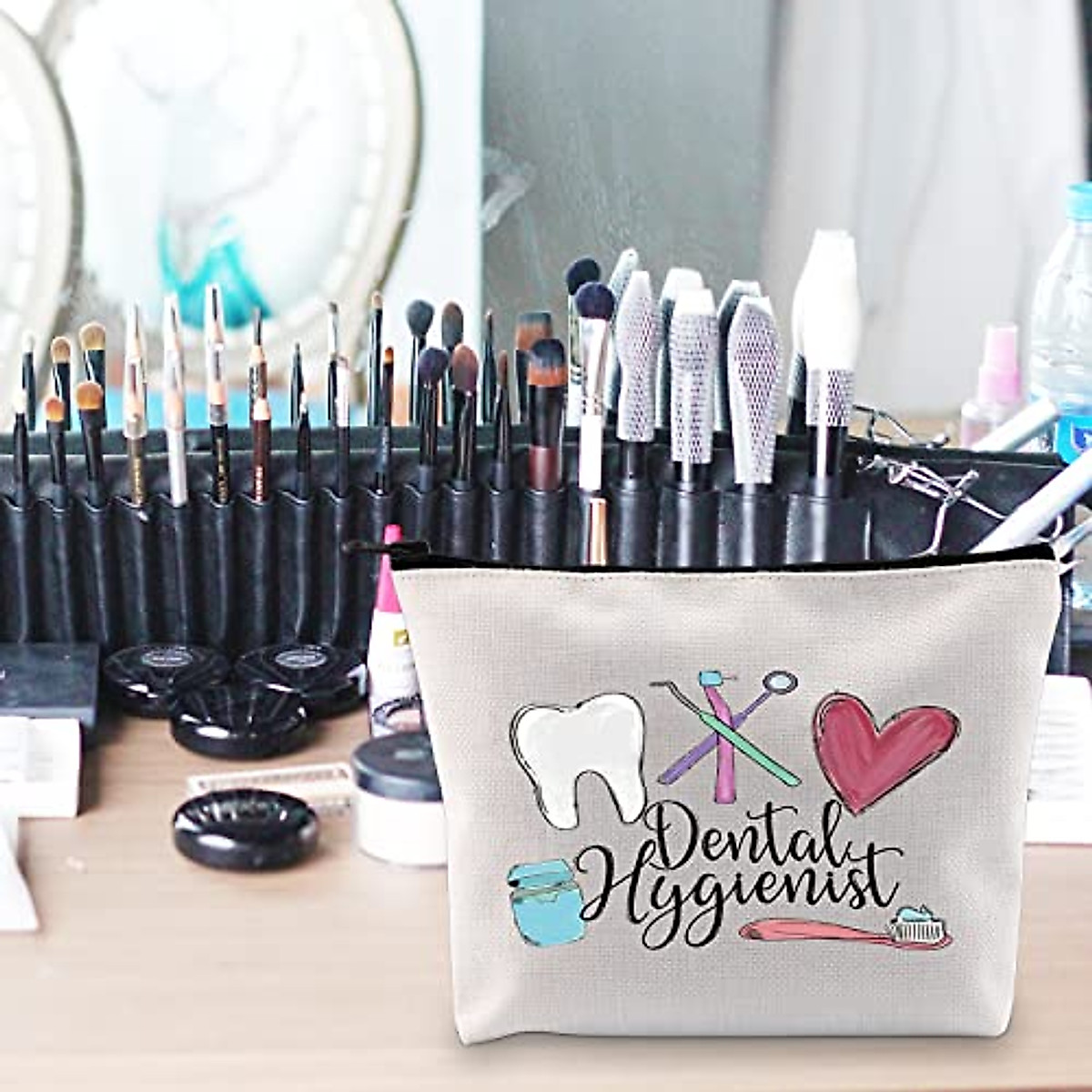 POFULL Dental Hygiene School Student Make Up Bag Dental Assistant Gift Dental Graduation Zipper Pouch Bag RDH Gift (Dental Hygienist bag)