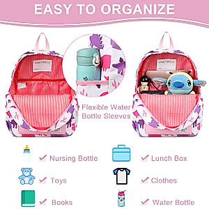 VASCHY Kids Backpack for Girls, Cute Dinosaur Lightweight Backpack for Toddlers Daycare Preschool Little Girls Pink