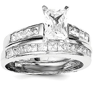 IceCarats 925 Sterling Silver Cubic Zirconia CZ Wedding Band Engagement Ring Bridal Jewelry Set Size 8