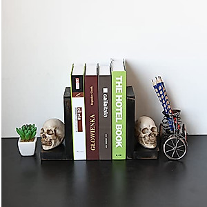 OwlGift Decorative Halloween Skull Bookends, Heavy Duty Bookends for Shelves, Skull Book Ends for Heavy Books, Book Shelf Holder Home Office Desktop Organizer (1 Pair)