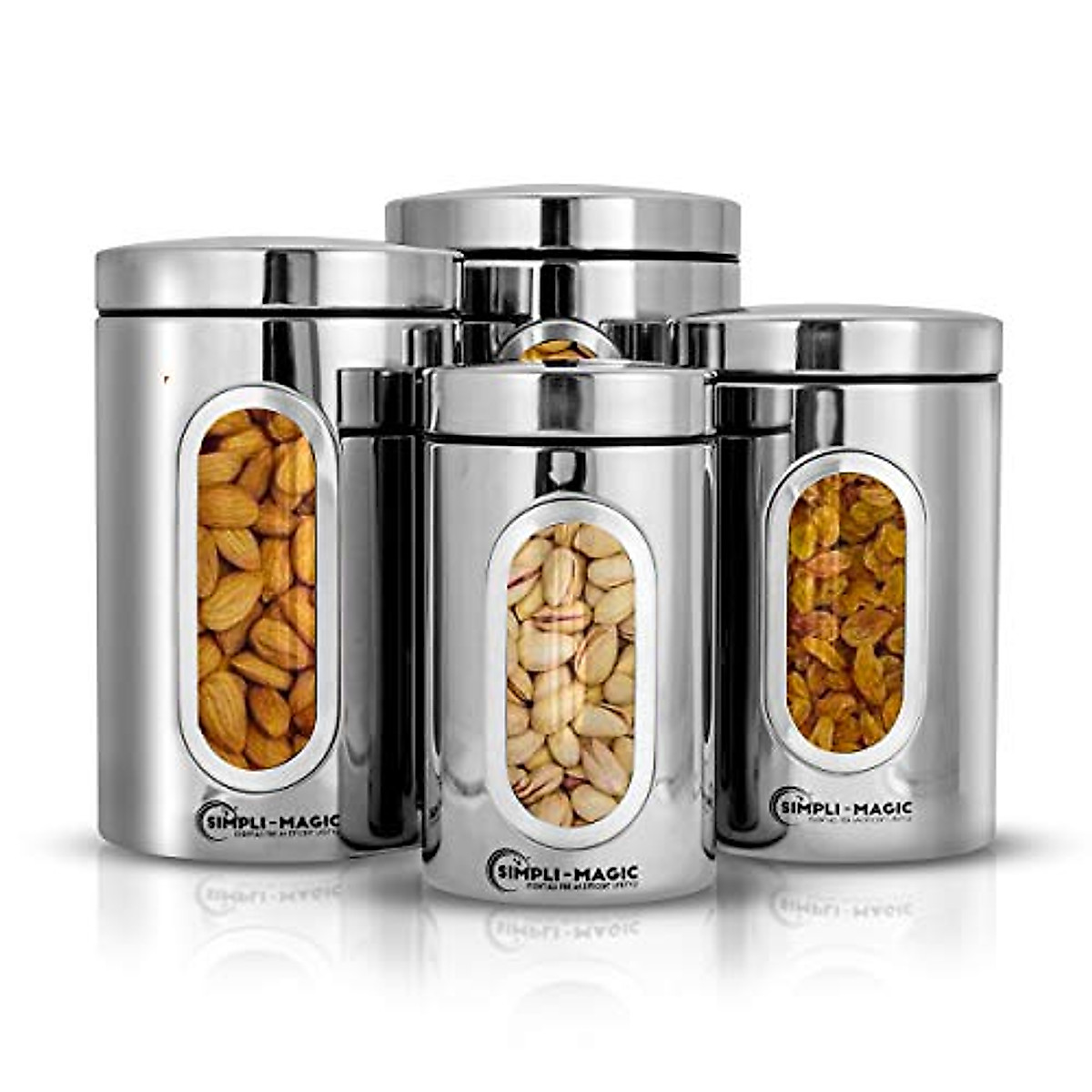 Simpli-Magic 4-Piece Stainless Steel Canisters with Window