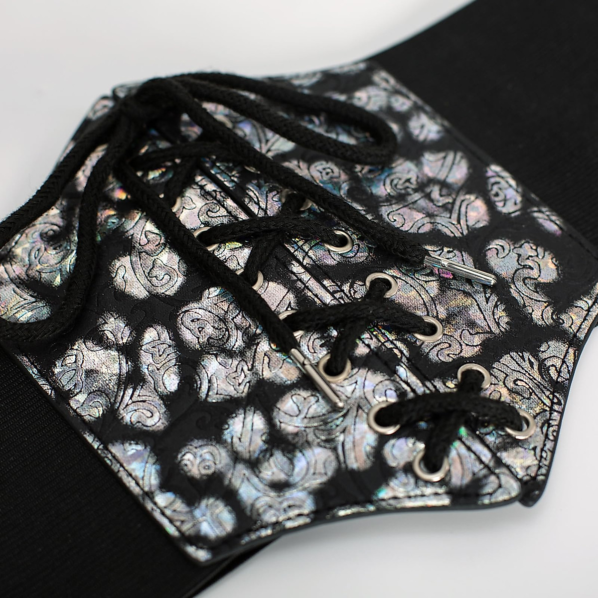 GRACE KARIN Women Lace-up Corset Belt Elastic Wide Belt Shiny Sparkly Belt for Renaissance Faire Costume(Black-Shiny,XL)