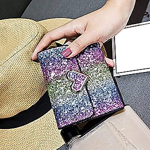 Bestmaple Multicolor Metal Sequins Small Wallet PU Leather Patchwork Hasp Mini Wallet for Women Girls Money Wallet Card Coins Bag(Heart button)