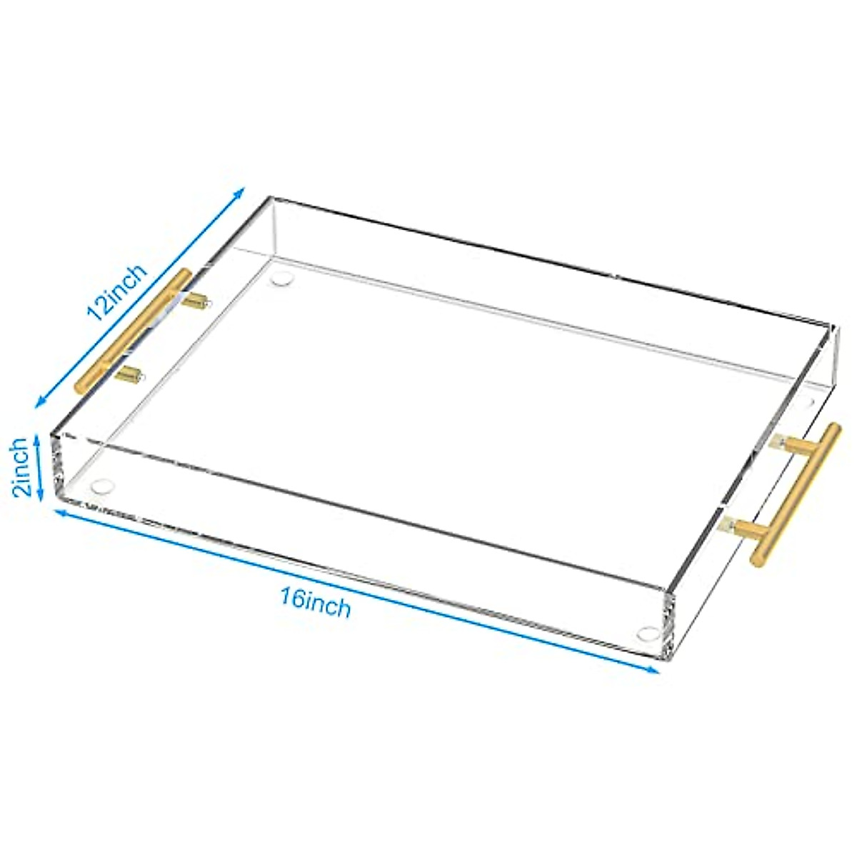HIIMIEI Acrylic Serving Tray 12x16 Inch, Clear Trays with Gold Handles, Decorative able Tray for Coffee, Appetizer, Breakfast, Bathroom, Vanity