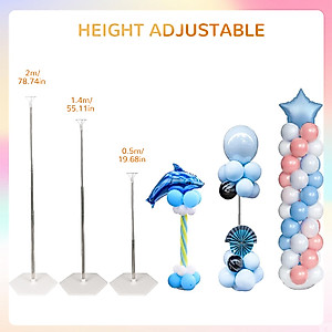 Metal Balloon Column Stand Kit Set of 4, Reusable Telescopic Design with Base and Water Bags, Height Adjustable from 1.4 to 6.8 Ft, Balloon Stander for Baby Shower Birthday Graduation Wedding Party