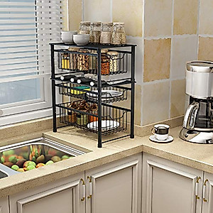 MAX Houser 2-Tier Stackable Organizer Baskets with Metal Sliding Drawers for Pantry, Under the Sink, Desktop Organizer for Bathroom,Kitchen, Office (Charcoal Grey)