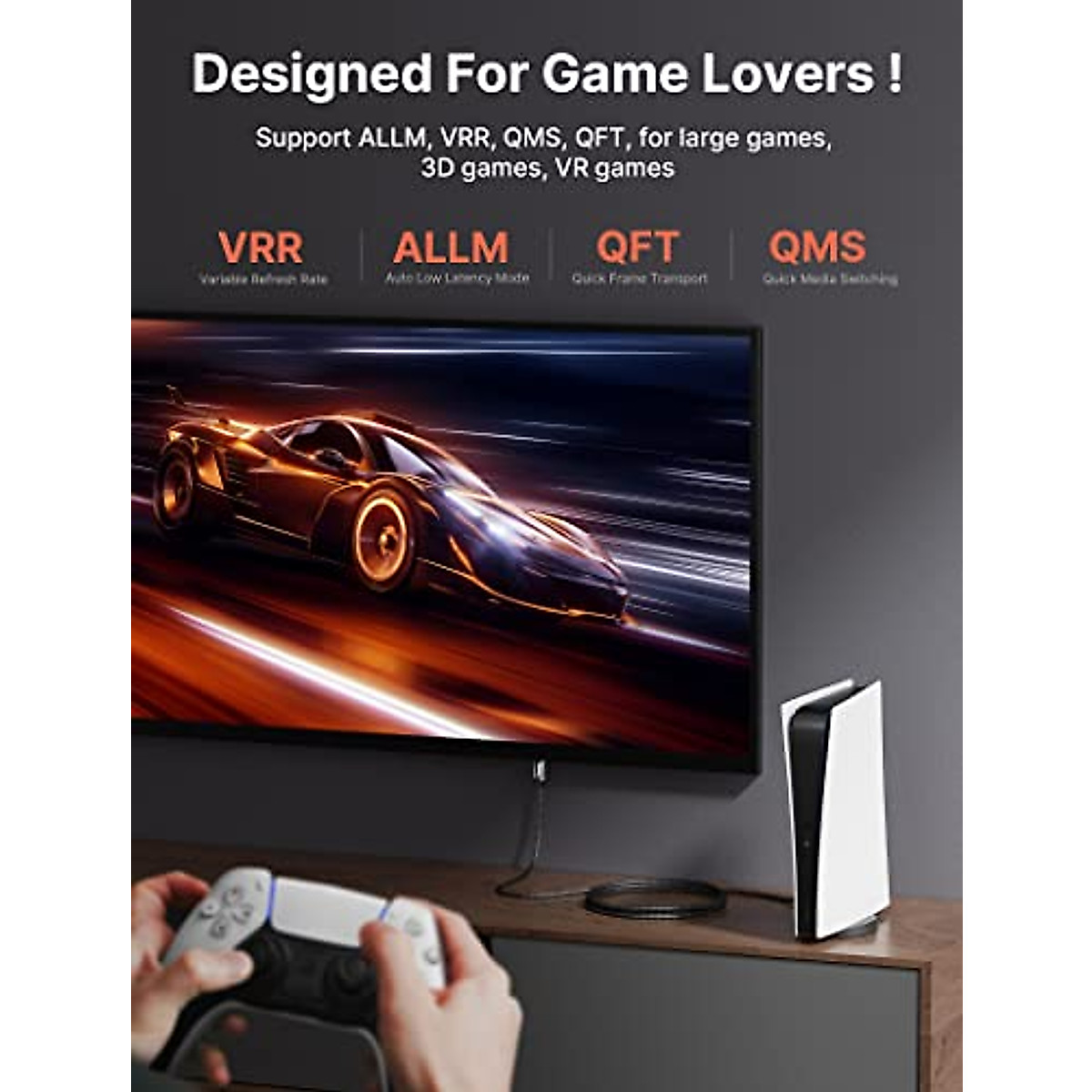 JSAUX 8K HDMI Cable 2.1 6FT 2-Pack 48Gbps Ultra High Speed Braided HDMI Cord(8K@60Hz 4K@120Hz) eARC HDR10 HDCP 2.2 & 2.3 3D, Compatible for PS5/PS4/X-Box/Roku TV/HDTV/Blu-ray/LG/Samsung QLED-Black