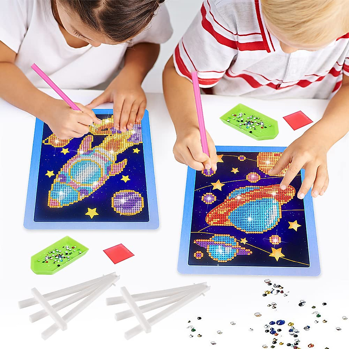 ForPeak Diamond Art for Kids, Arts and Crafts for Kids Ages 8-12, Mosaic Full Drill Gem Art Paint by Numbers, Animal 5D Diamond Painting Kits for Kids DIY for Kids Gift 6" X 6" 4 Pieces (Space)