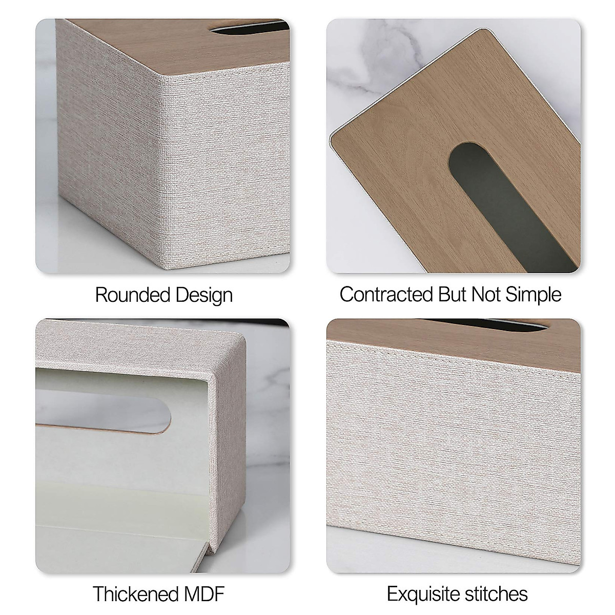 GOLRANLYE Tissue Box Cover Rectangular 9.8"(L) x 5.3"(W) x 4.3"(H) Refined Modern PU Leather Facial Tissue Dispenser Box Holder for Dresser Bathroom Decorative (Beige)