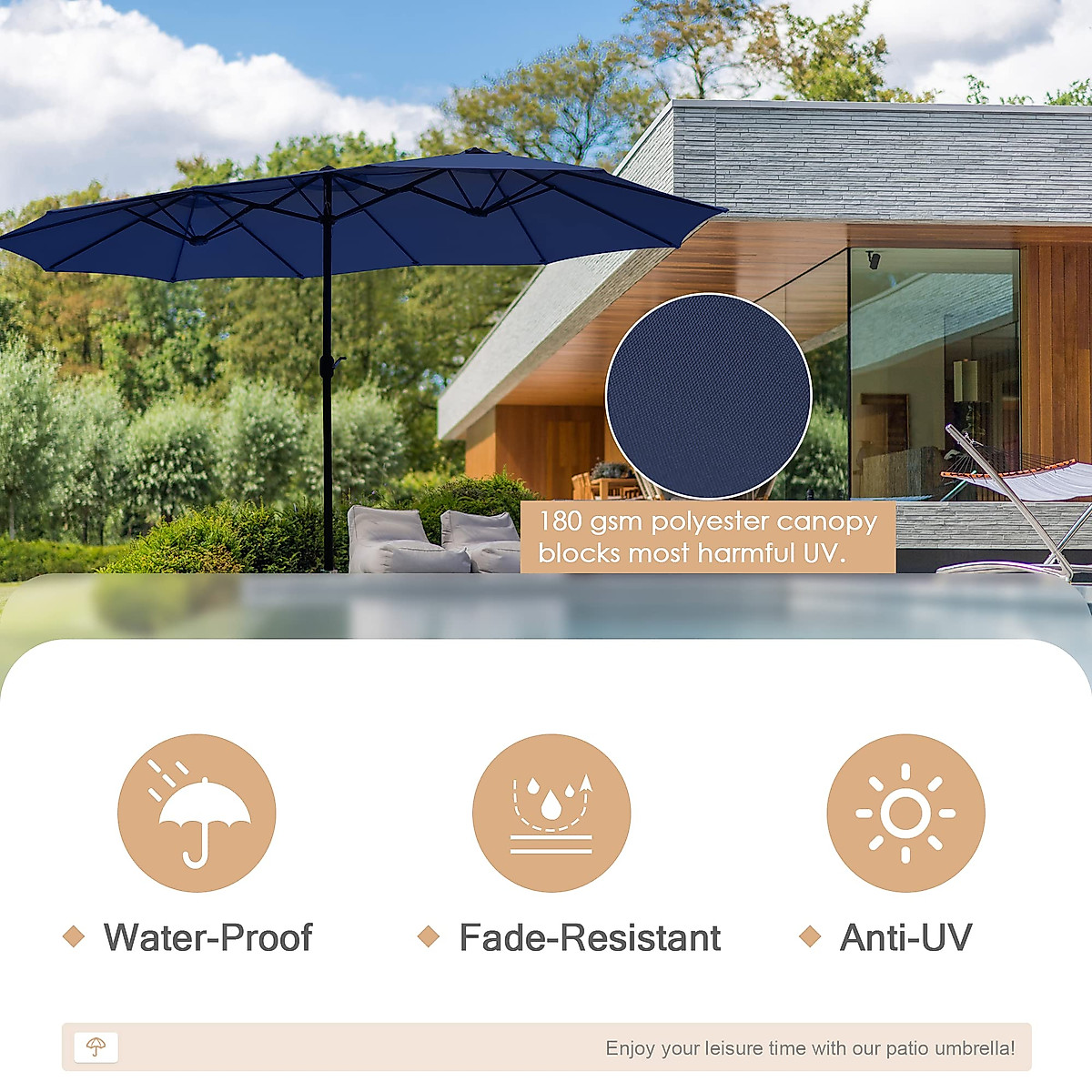 OUTDOOR DIAMOND 15ft Double Sided Patio Umbrellas, Outdoor Umbrella, Market Umbrella, Pool Umbrella, Large Deck Umbrella With Crank,Blue