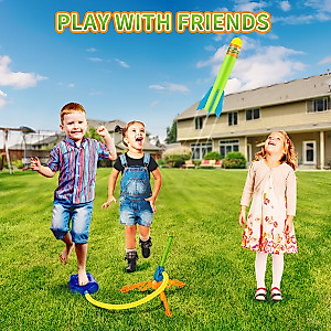 Banvih Toys Rocket Launcher for Kids, for Ages 3 4 5 6 7 8+ Years Old, Stomp Outdoor Toys Games, Toddler Boys Birthday Gifts, 6 Foam Air Rockets, Launch up to 120+ft
