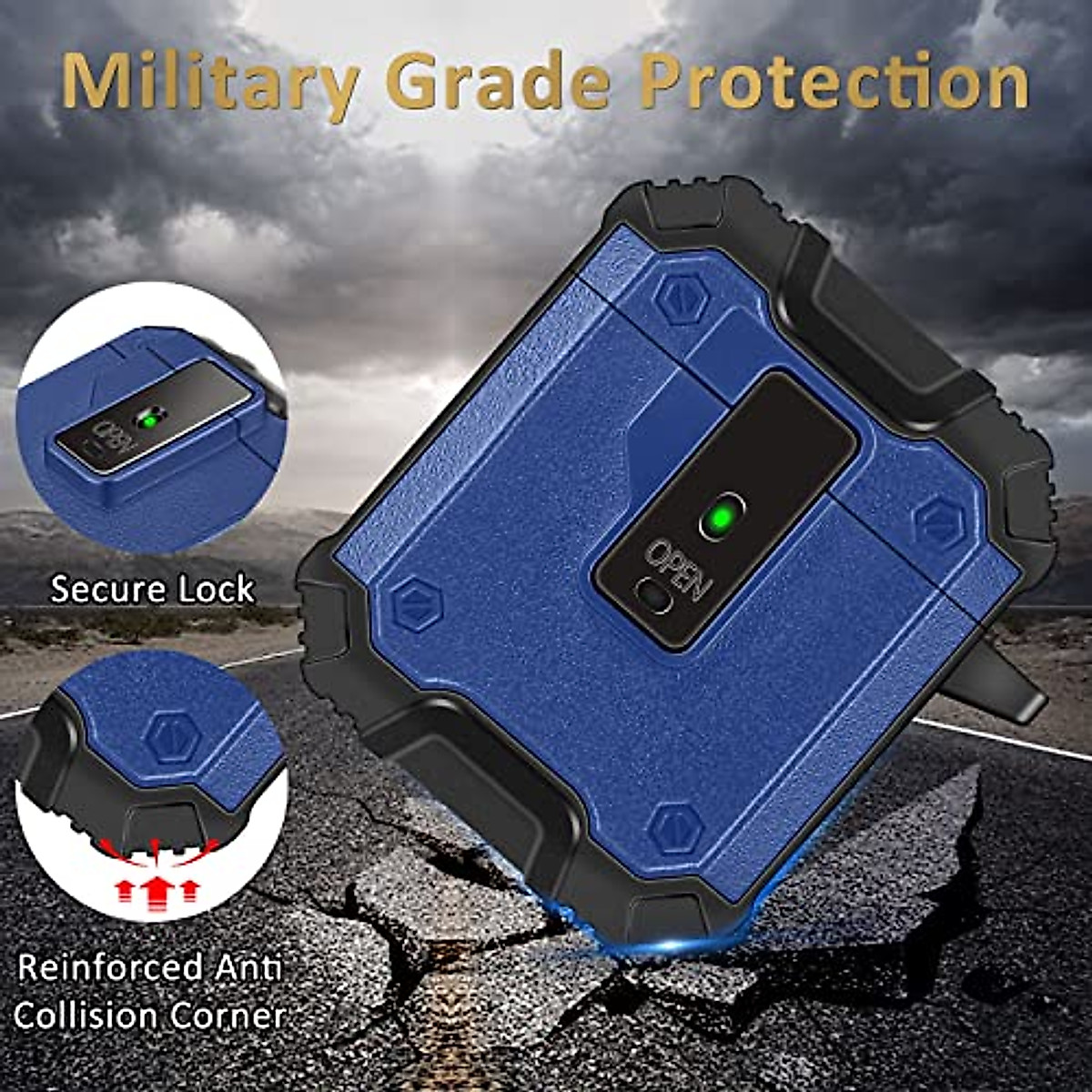 VOFUOE for Airpods Case, AirPods 2nd Generation with Secure Lock Clip Auto Pop-Out Lid Keychain for Men Women, AirPods 1&2 Cover Armor Shockproof Bumper Hard Cases for Apple AirPods 2nd/1st-Navy