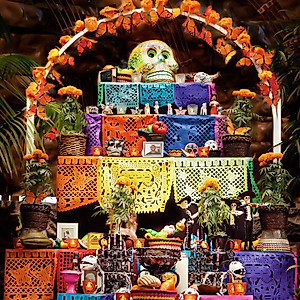 Novelty Place 15Ft 9Pcs Mexican Party Banners - Felt Papel Picado Banner - Mexican Fiesta Party Decorations for Dia De Los Muertos, Day of the Dead, Cino de Mayo, 9 Pattern Panels