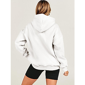 ANRABESS Women’s Fleece Oversized Hoodies Sweatshirt Solid Winter Pullover Hoodie Comfy Loose Fall Trendy Y2K Tops for Teens White A1023baise-M