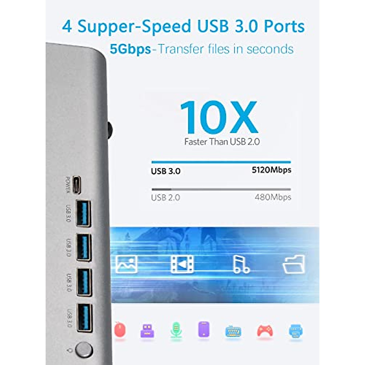 ESGAMING RGB Laptop Stand for Desk with 4 Port USB 3.0 Hub, Ergonomic Anti-Slip Computer Stand Holder, Type C Cable, 10 RGB Modes, Aluminum Notebook Stand Laptop Riser Compatible up to 17.3" Laptops