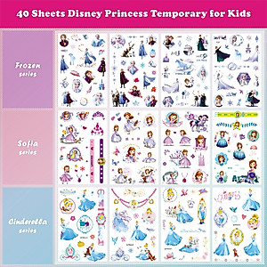 Princess Tattoos Kids, ACSAUMMY 40 Sheet Cartoon Tattoos Party Favor Set for Girls Boys 9 Cute Princess Series Temporary Tattoo Stickers Mickey Mouse Tattoo Stickers for Kids Party Decor Supply