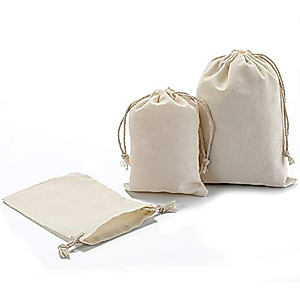 DRQ Muslin Bags Drawstring Cotton Bags, Organic Cotton Fabric Bags -Mix Size 30Pcs 5x7 in And 20 Pcs 4 by 6 Inch Party Favor Bags,Sachet Bag,Cloth Bags