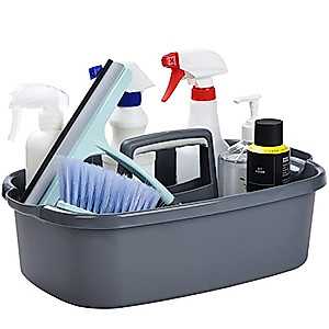 Haundry Large Cleaning Caddy with Handle, Cleaning Tool Storage Basket Organizer, Sturdy Pail Bucket Organizer, Household Bucket for Cleaning Supplies - Gray