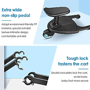 Rhinoon 2 in 1 Stroller Board with Seat, Comfortable Wheeled Board Stroller Pedal, Universal Adjustable Buggy Board, Fits Most Strollers On The Market, Under 55 Pounds, Blue