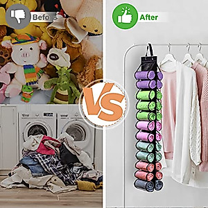 2 Pack Legging Hanging Storage Organizer, HUNTALG Yoga Leggings Space Saving Bag Storage Hanger with 24 Compartment, Foldable Clothes Closets Roll Holder for T-Shirt, Towel, Legging, Jean (Black)