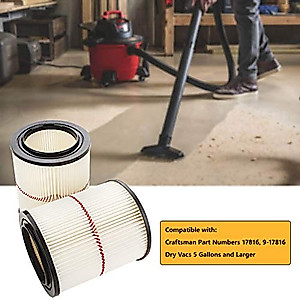 A-KARCK Replacement Filter for Craftsman Vacuum 9-17816 2Pack, Red Stripe Cartridge Filter for Replaces Part 17816
