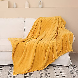 Catalonia Classic Yellow Fleece Throw Blankets for Couch, Plush Fluffy Blanket, Cozy and Soft, Decorative Blanket Throws for All-Seasons, 50''×60''