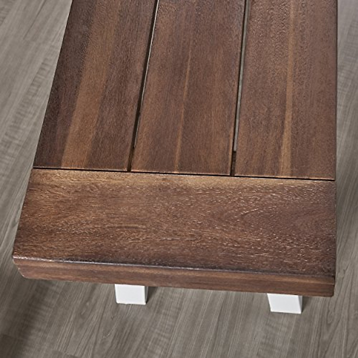 GDFStudio Cytheria Indoor Farmhouse 3 Piece Acacia Wood Picnic Set Finish Frame, Sandblast Dark Brown + White Rustic Metal